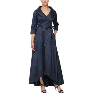 Alex Evenings Portrait Collar Faux Wrap Gown - Navy