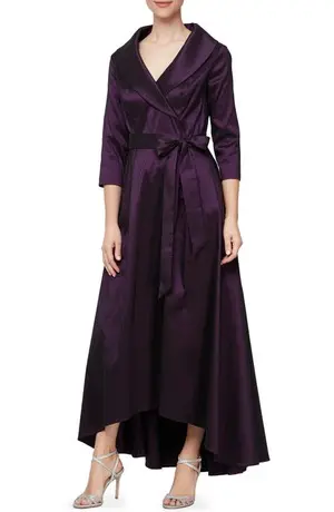 Alex Evenings Portrait Collar Faux Wrap Gown - Plum