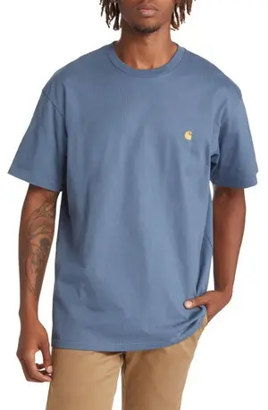 Carhartt Work In Progress Chase Crewneck T-shirt Storm Blue / Gold