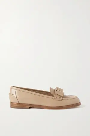 FERRAGAMO Vivaldo Bow-detailed Leather Loafers Neutrals