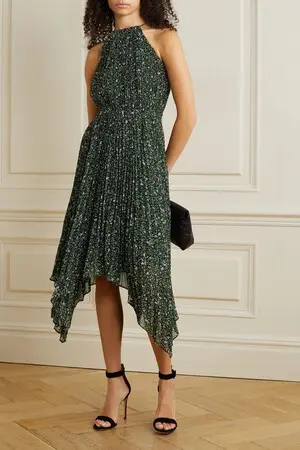 michael kors green pleated dress Michael Kors Pleated Georgette Halter Dre In Green - 22% Off