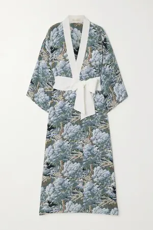 Olivia Von Halle Queenie Belted Printed Silk-satin Robe