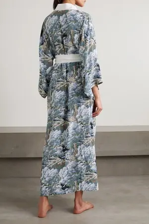 Olivia Von Halle Queenie Belted Printed Silk-satin Robe