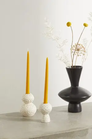 MARLOE MARLOE Net Sustain Set Of Two Glazed Ceramic Candlestick Holders - Off-white