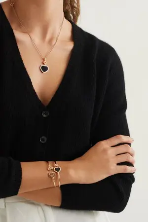 Chopard Happy Hearts 18-karat Rose Onyx, And Diamond Necklace - Gold