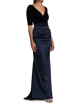 Talbot Runhof Velvet & Satin Gown
