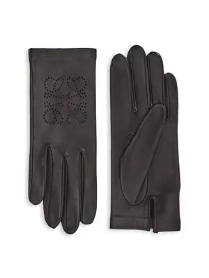 Loewe Women's Anagram Leather Gloves - Black - Size 7 - Black  - Black