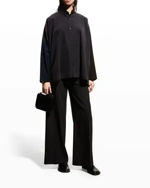 Eskandar Wide Longer-back Double Stand Collar Shirt (mid Plus Length) Darks