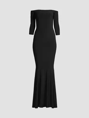 Norma Kamali Off Shoulder Fishtail Gown - Black