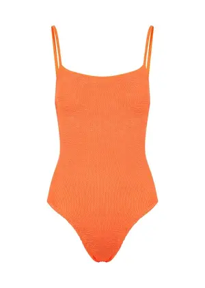 Hunza G Pamela Neon Orange Seersucker Swimsuit Orange