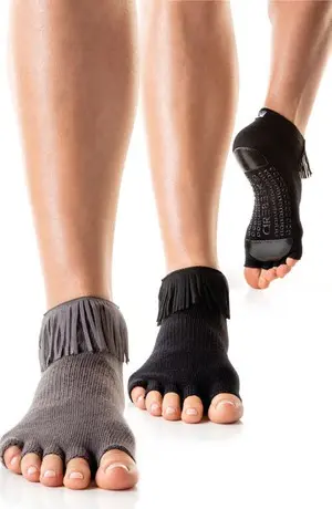 AREBESK 2-pack Fringe Grip Socks - Black - Gray