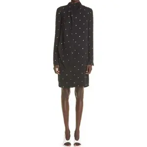 St. John Rhinestone Embellished Scarf Neck Silk Dress