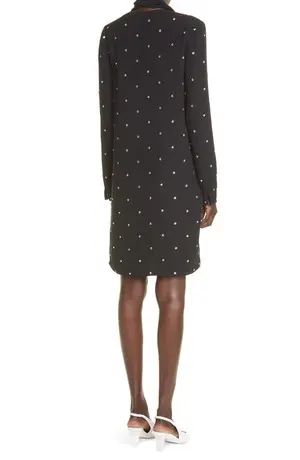 St. John Rhinestone Embellished Scarf Neck Silk Dress