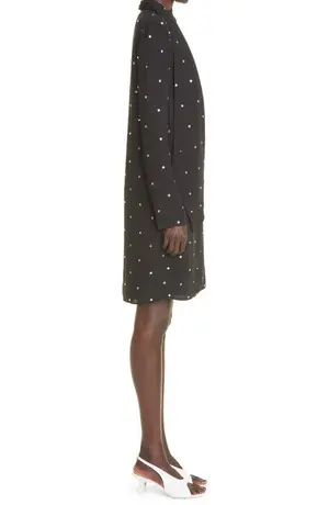 St. John Rhinestone Embellished Scarf Neck Silk Dress