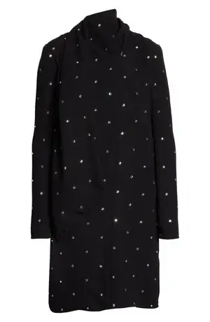 St. John Rhinestone Embellished Scarf Neck Silk Dress