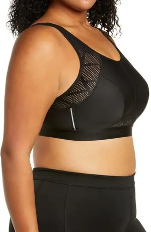 GLAMORISE No-sweat Full Figure Mesh Sports Bra - Black