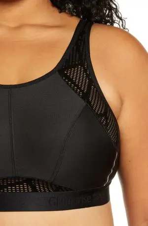 GLAMORISE No-sweat Full Figure Mesh Sports Bra - Black
