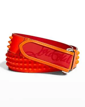 CHRISTIAN LOUBOUTIN Christian Louboutin Loubi Spiked Leather Belt Sunrise/loubi