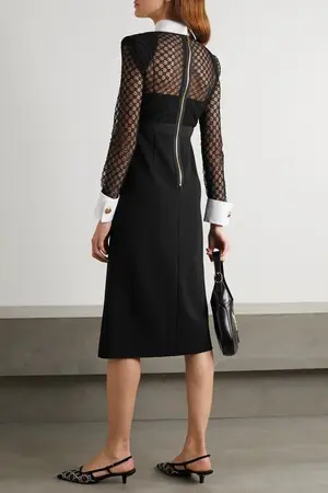 Gucci Embroidered Tulle And Two-Tone Crepe Midi Dress - Black | Editorialist