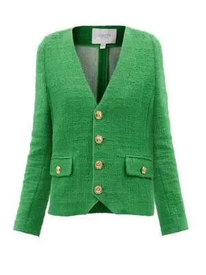 Giambattista Valli Giambattista Valli - V-neck Cotton-blend Bouclé Suit Jacket - Womens - Green - Green
