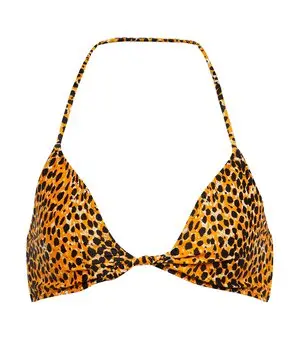 GANNI Leopard Print Halterneck Bikini Top - Neutrals