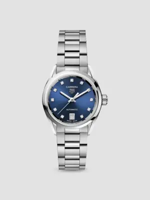 Tag Heuer Carrera Stainless Steel, Blue Dial & Diamond Automatic 29mm Bracelet Watch - Silver