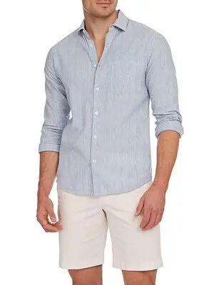Orlebar Brown Men's Giles Striped Linen Shirt - Chalk Blue  Chalk Blue