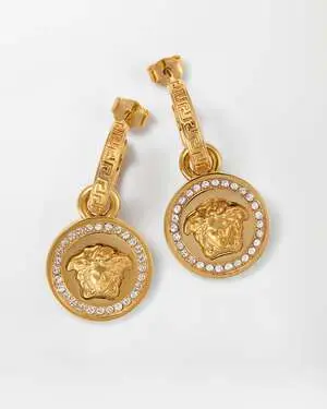 Versace La Medusa Crystal Drop Earrings - Gold