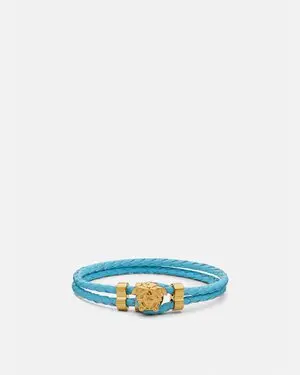 Versace Versace La Medusa Braided Leather Bracelet Light Blue