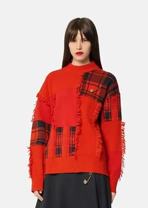 Versace Tartan Patchwork Wool Sweater