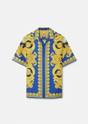 Versace Printed Silk Twill Shirt Blue+gold