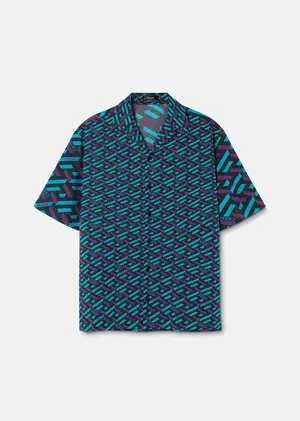 Versace Printed Silk Twill Shirt Fuchsia+turquoise