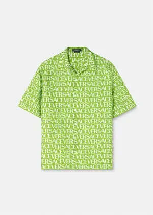 Versace Printed Silk Twill Shirt Green