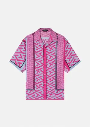 Versace Printed Silk Twill Shirt Pink+blue