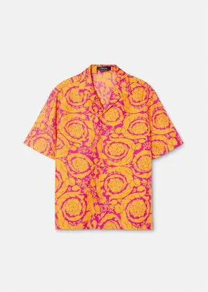 Versace Printed Silk Twill Shirt Yellow+pink