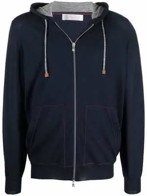Brunello Cucinelli Zip-up Knitted Hoodie - Blue