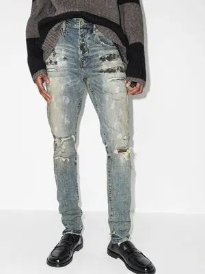 PURPLE BRAND Distressed Ripped Slim-fit Jeans