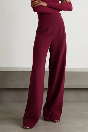 SERGIO HUDSON Burgundy Wool-crepe Wide-leg Pants
