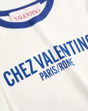 Valentino Garavani Cotton Jersey T-shirt With Chez Print - Ivory/electric Blue