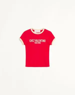 Valentino Garavani Cotton Jersey T-shirt With Chez Print - New Red/birch