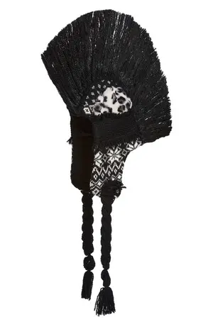 Junya Watanabe Mohawk Knit & Faux Fur Aviator Hat