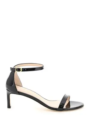 STUART WEITZMAN STUART WEITZMAN NUNAKEDSTRAIGHT PATENT LEATHER SANDALS 37 Black Leather - Black