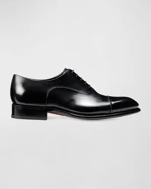 Santoni Isaac Cap-Toe Leather Oxford Shoes - Dark Brown