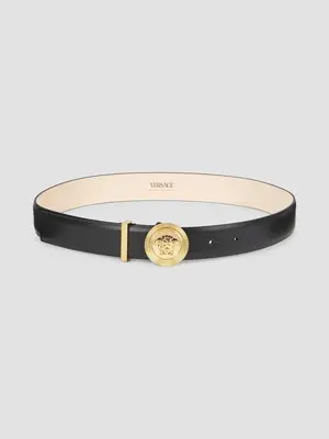 Versace Medusa Medallion Leather Belt - Black