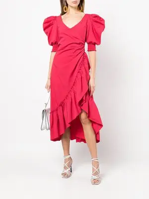 kacy ruched dress Long Sleeve Slinky Square Neck, Kaci Midi Dress in Rust, Size L,
