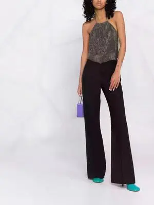 MANURI Metallic Halterneck Blouse - Grey