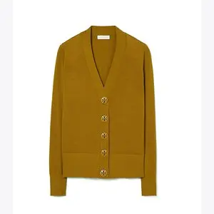 Tory Burch Merino Wool Cardigan Sepia Suede