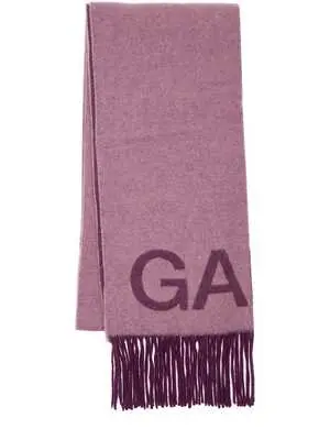 GANNI Logo Recycled Wool Fringed Scarf Moonlight Mauve