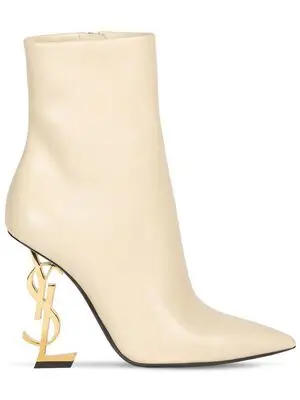 Saint Laurent 110mm Opyum Zip-up Leather Boots - Beige