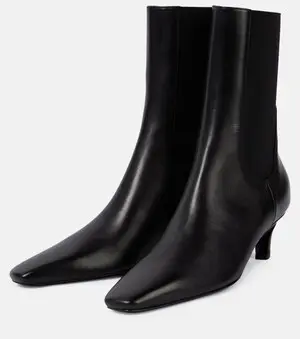 TOTEME Leather Ankle Boots - Black